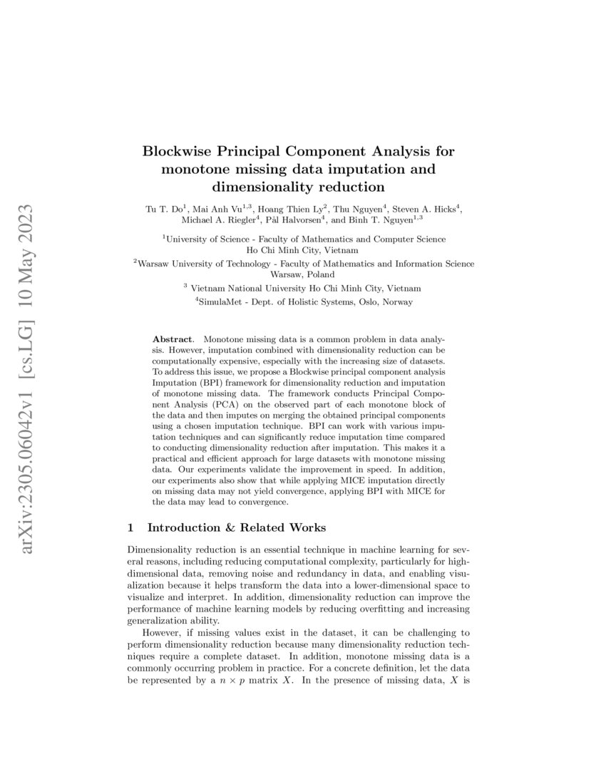 Blockwise Principal Component Analysis For Monotone Missing Data Imputation And Dimensionality 