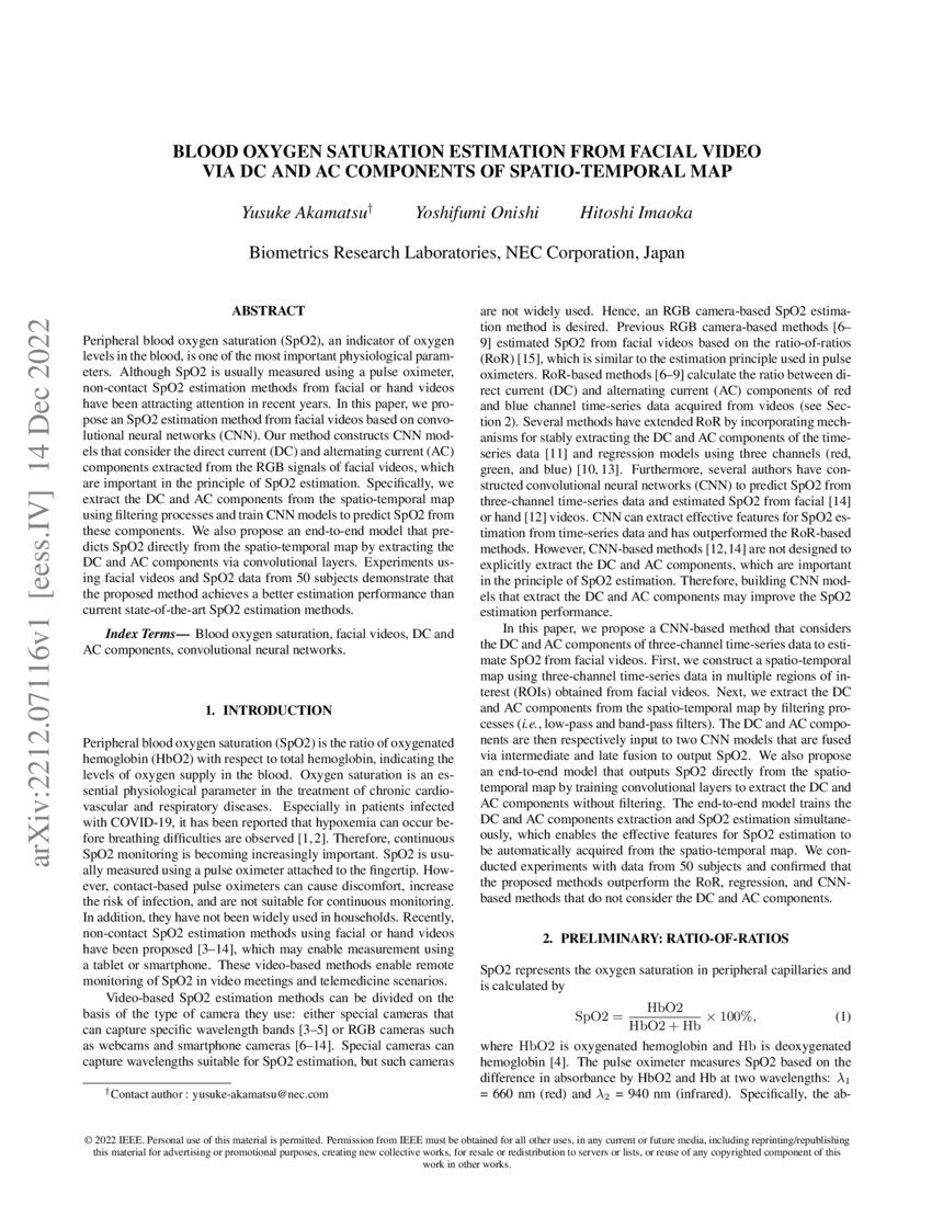 Blood Oxygen Saturation Estimation from Facial Video via DC and AC ... Blood Oxygen Saturation Estimation from Facial Video via DC and AC ...