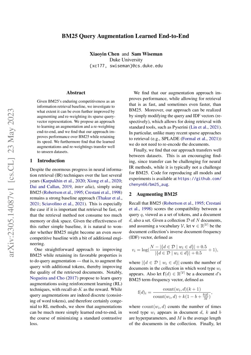 BM25 Query Augmentation Learned End-to-End | DeepAI