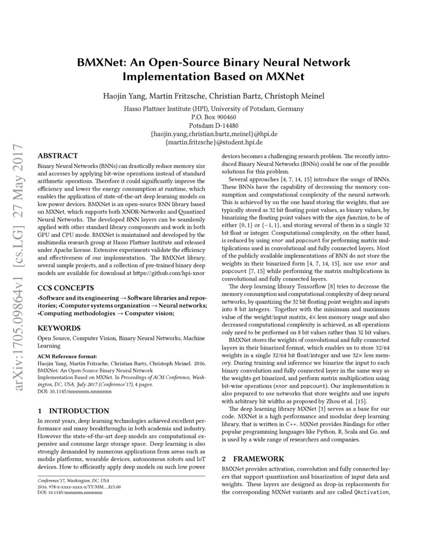 BMXNet: An Open-Source Binary Neural Network Implementation Based on MXNet | DeepAI