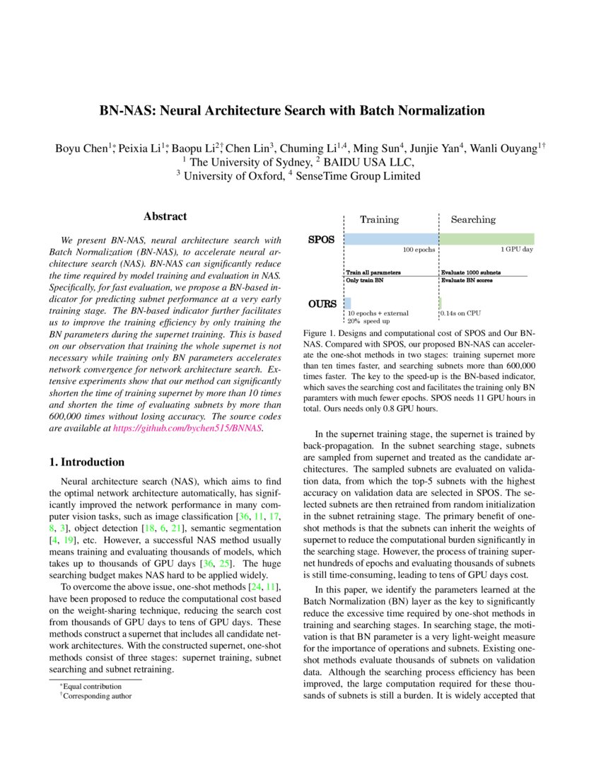 BN-NAS: Neural Architecture Search with Batch Normalization | DeepAI