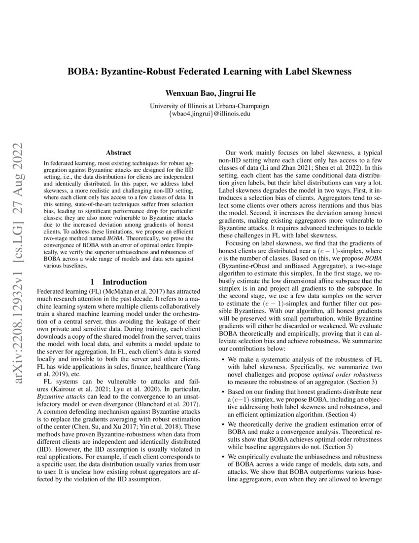 BOBA: Byzantine-Robust Federated Learning with Label Skewness | DeepAI BOBA: Byzantine-Robust Federated Learning with Label Skewness | DeepAI