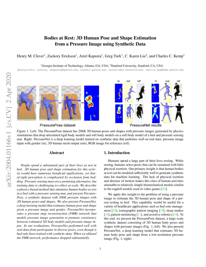 Bodies at Rest: 3D Human Pose and Shape Estimation from a Pressure Image using Synthetic Data ...