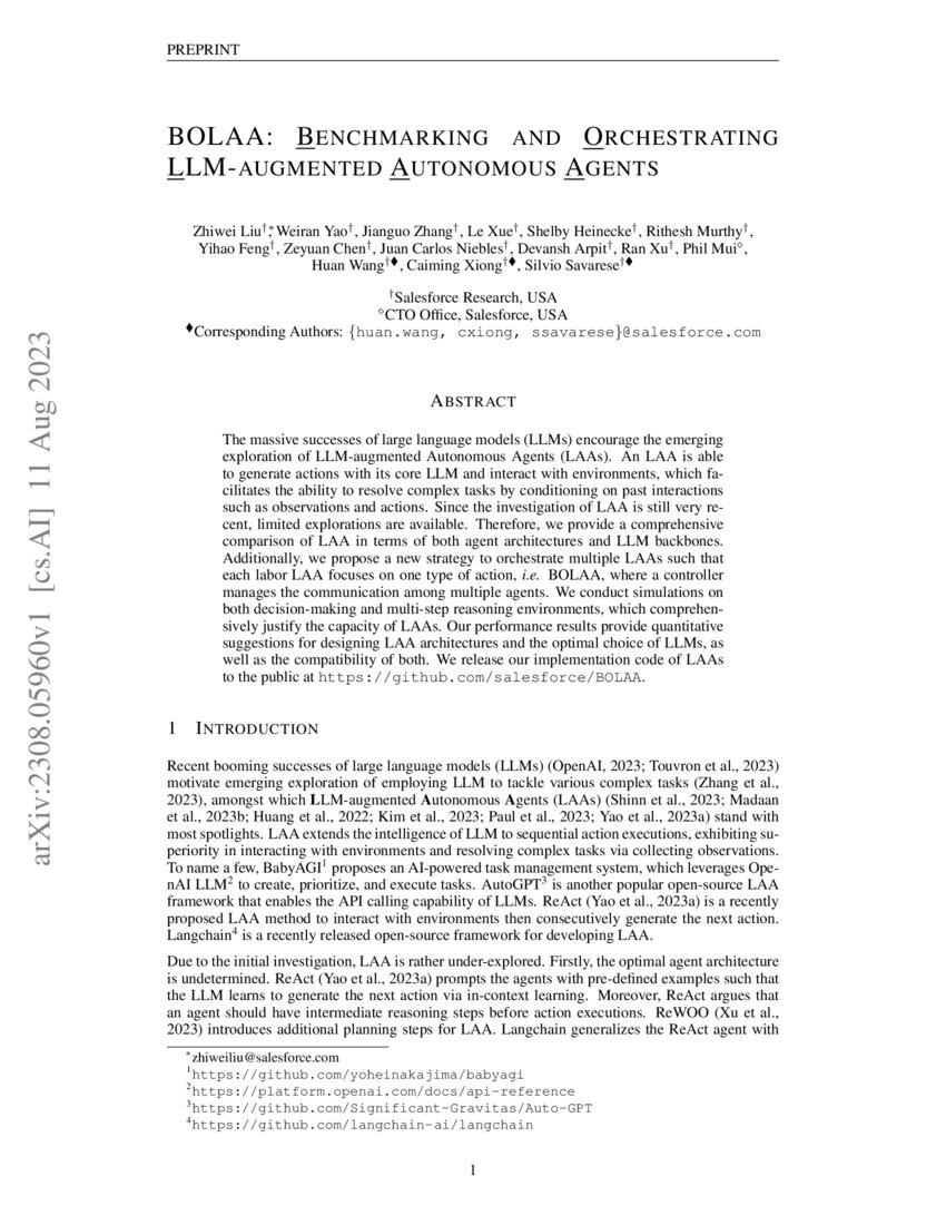 BOLAA: Benchmarking and Orchestrating LLM-augmented Autonomous Agents ... BOLAA: Benchmarking and Orchestrating LLM-augmented Autonomous Agents ...