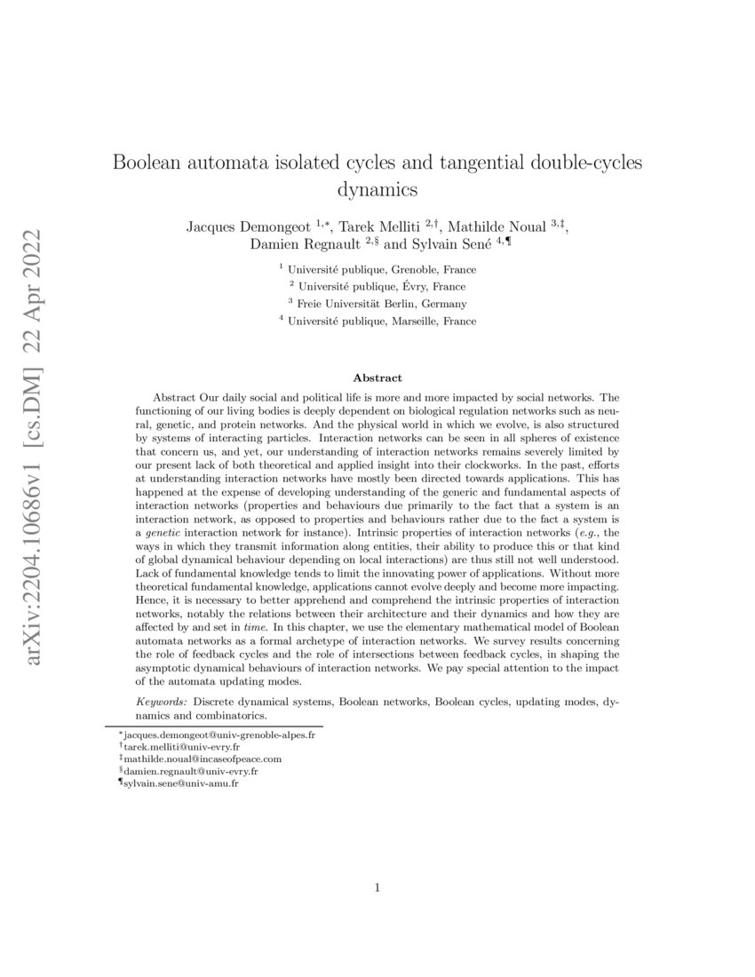 Boolean Automata Isolated Cycles And Tangential Double Cycles Dynamics Deepai