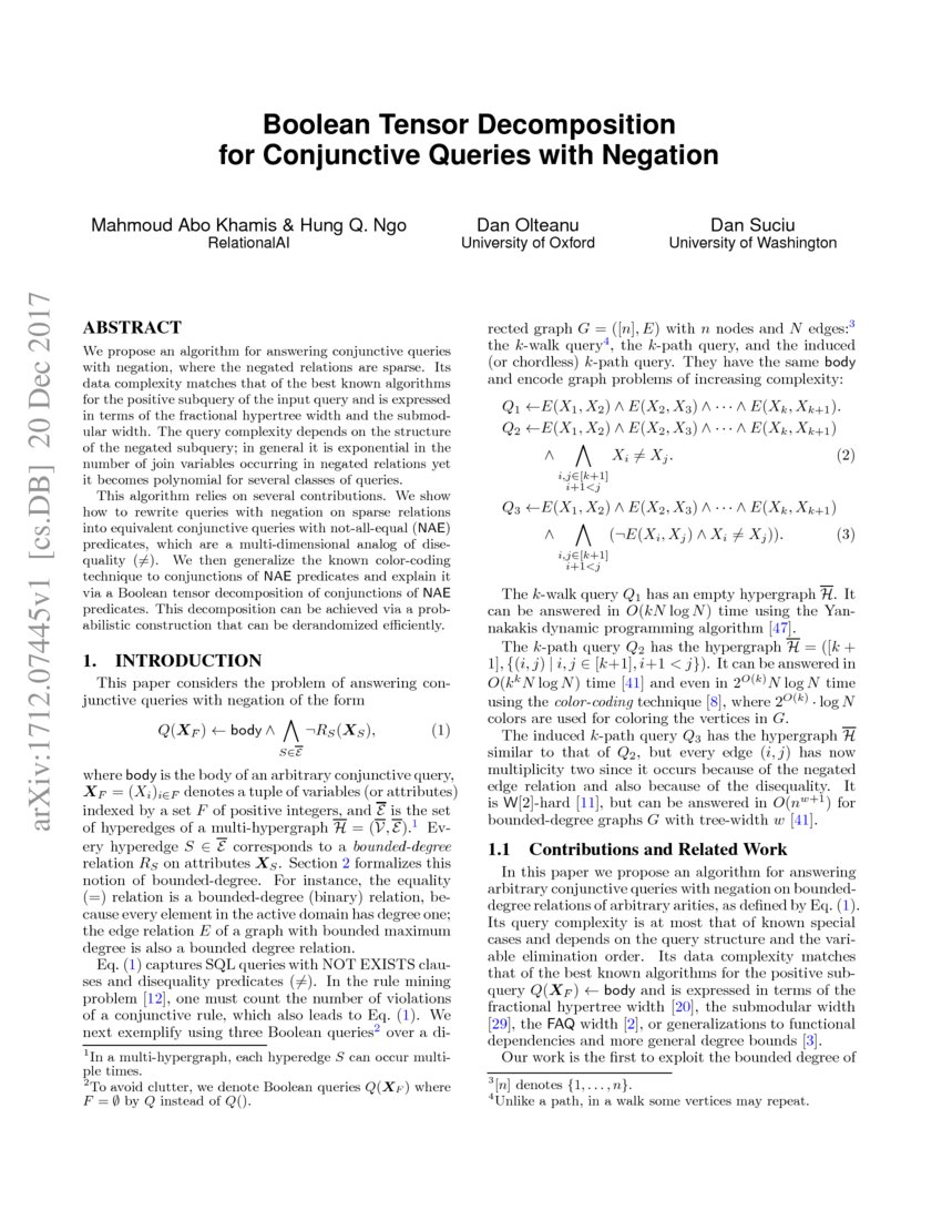 Boolean Tensor Decomposition For Conjunctive Queries With Negation Deepai