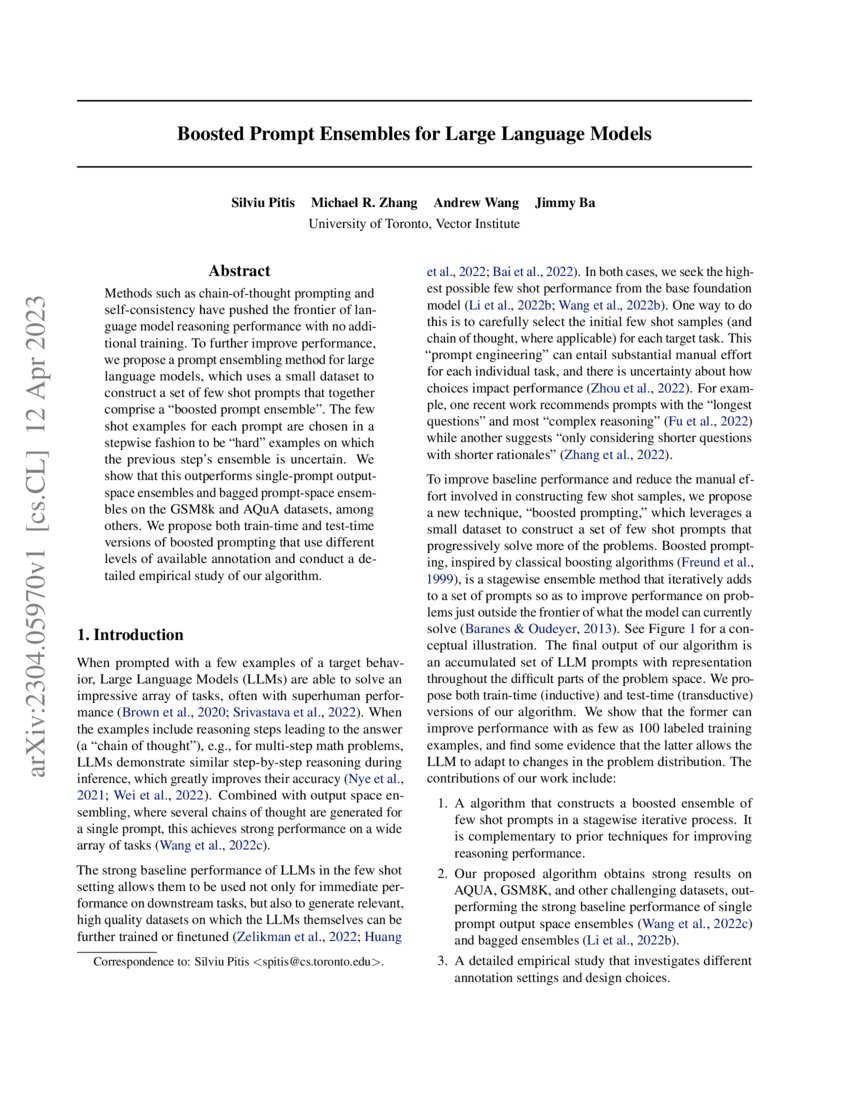 Boosted Prompt Ensembles for Large Language Models | DeepAI