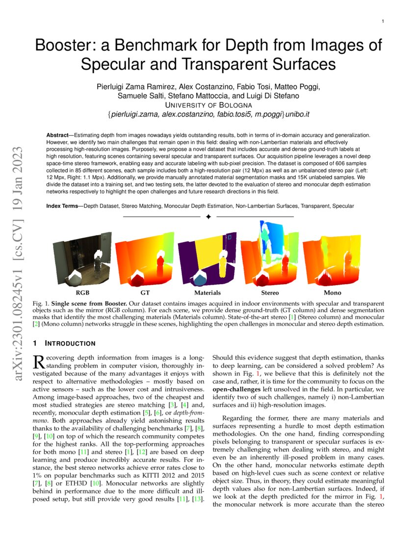 Booster: a Benchmark for Depth from Images of Specular and Transparent ...