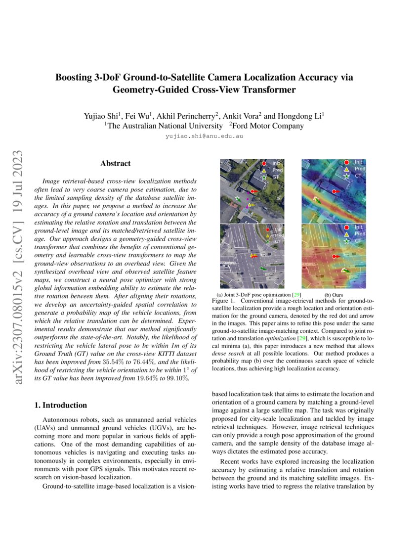 Boosting 3 Dof Ground To Satellite Camera Localization Accuracy Via