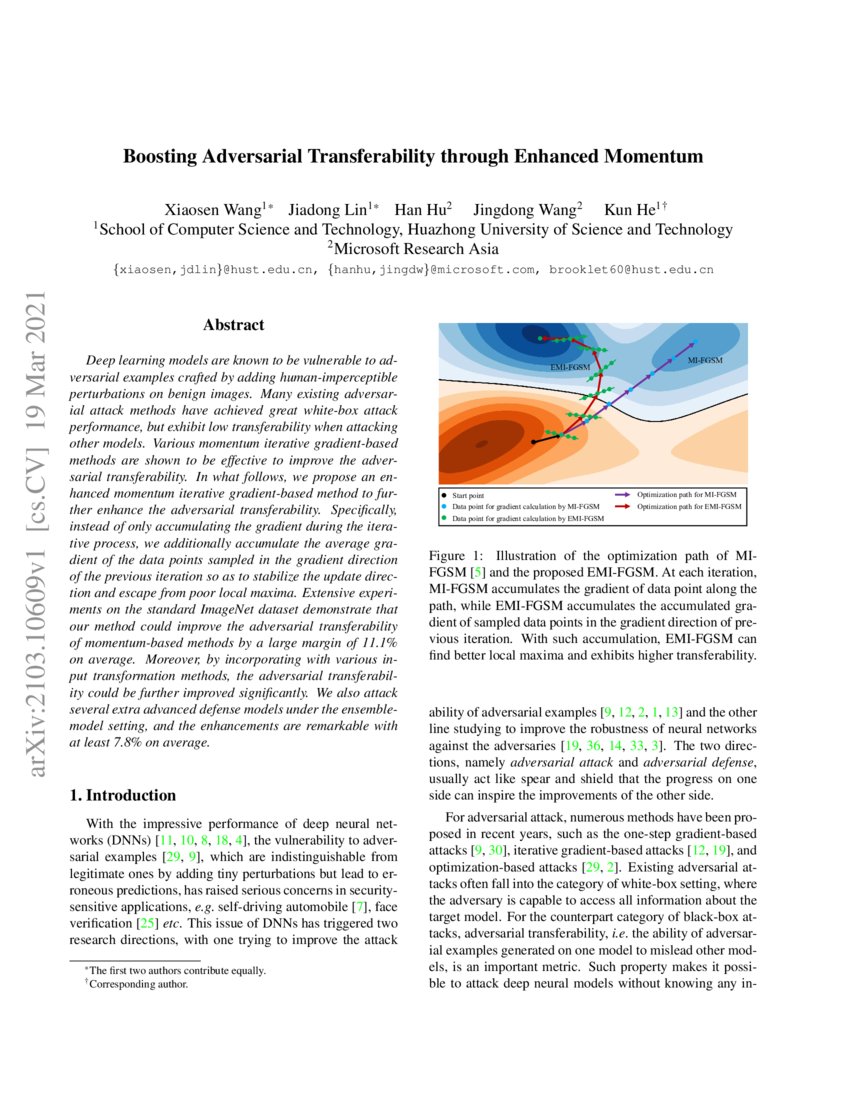 Boosting Adversarial Transferability through Enhanced Momentum | DeepAI