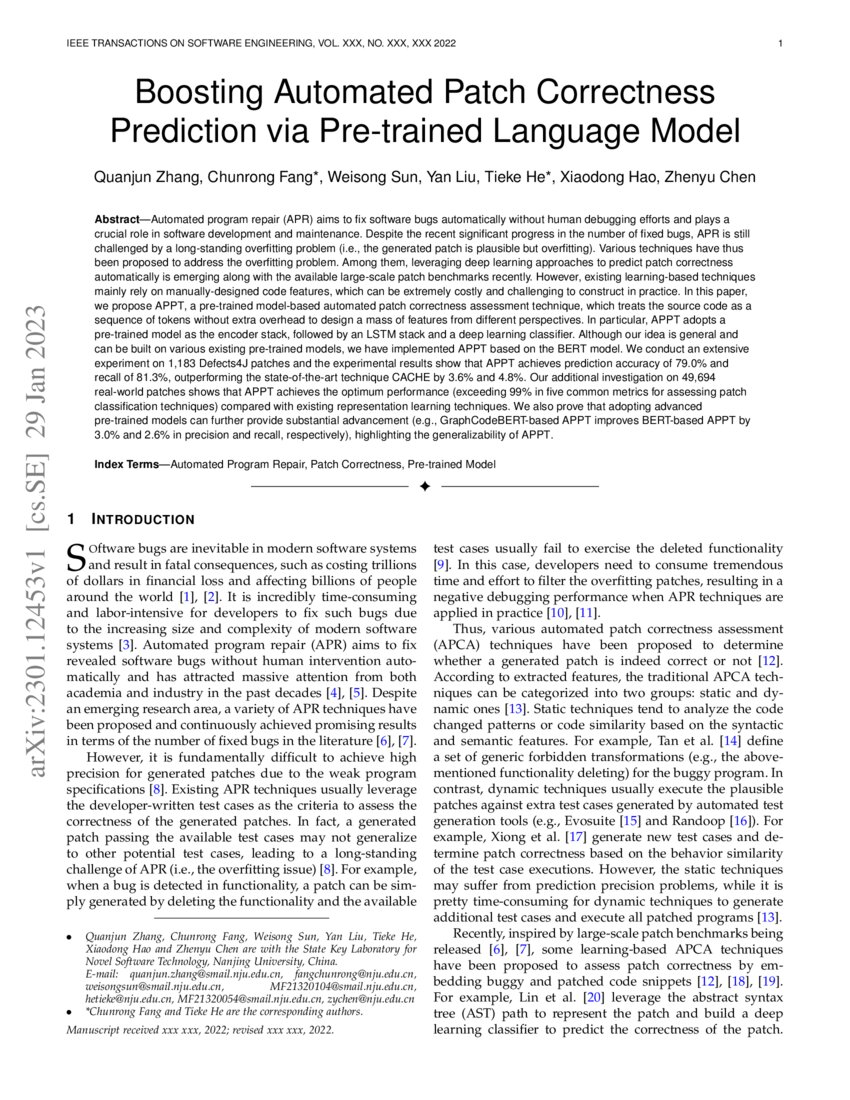 Boosting Automated Patch Correctness Prediction Via Pre Trained Language Model Deepai 0001
