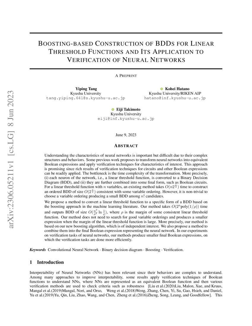 Boosting Based Construction Of Bdds For Linear Threshold Functions And Its Application To