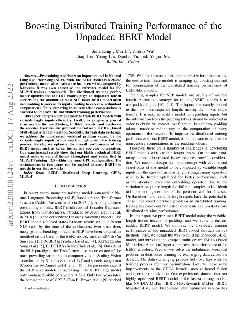 Boosting Distributed Training Performance of the Unpadded BERT Model ... Boosting Distributed Training Performance of the Unpadded BERT Model ...