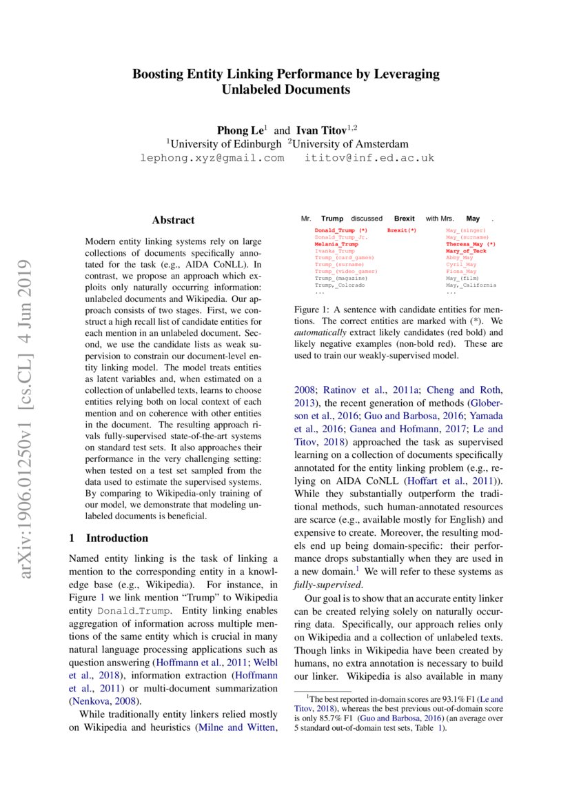 Boosting Entity Linking Performance By Leveraging Unlabeled Documents
