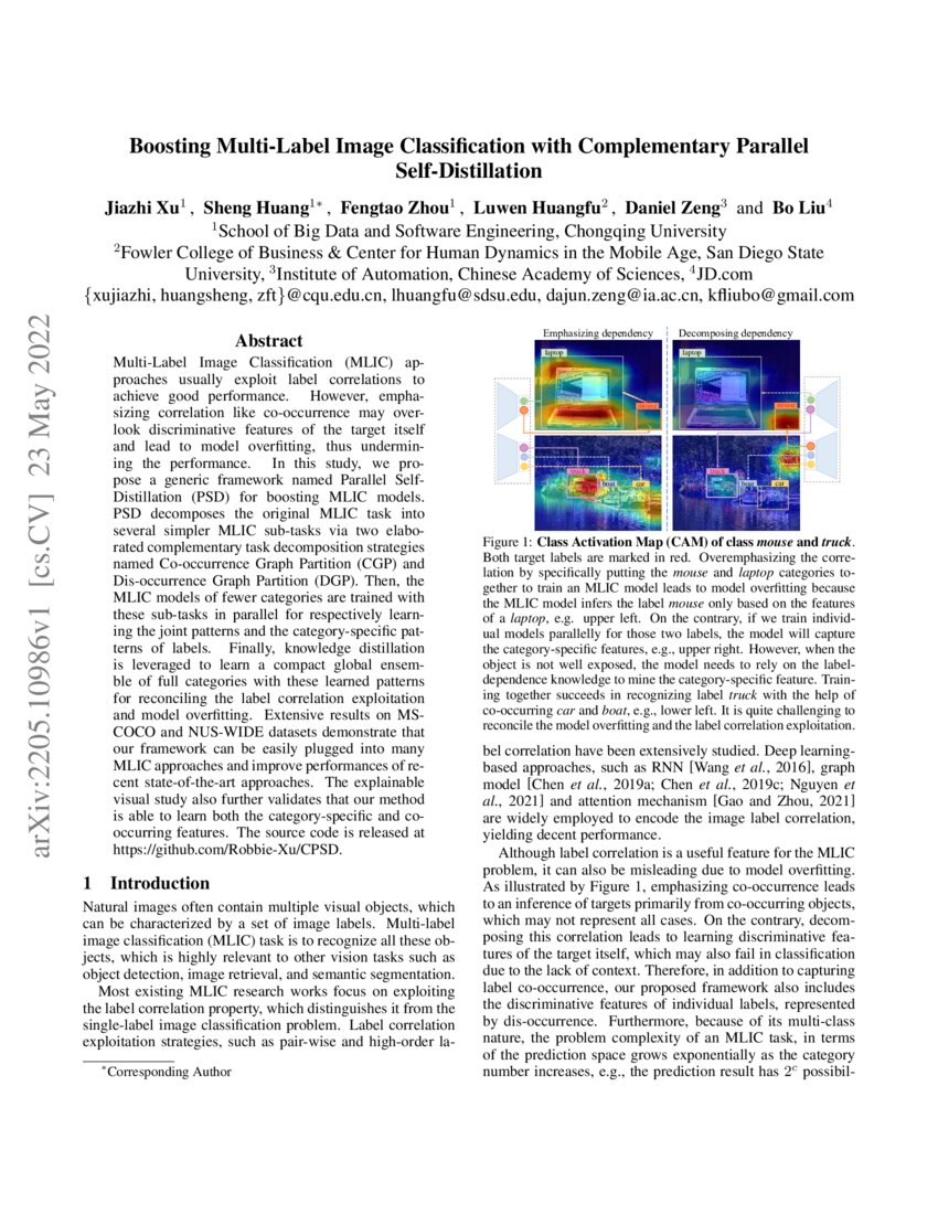 Boosting Multi-Label Image Classification with Complementary Parallel Self-Distillation | DeepAI