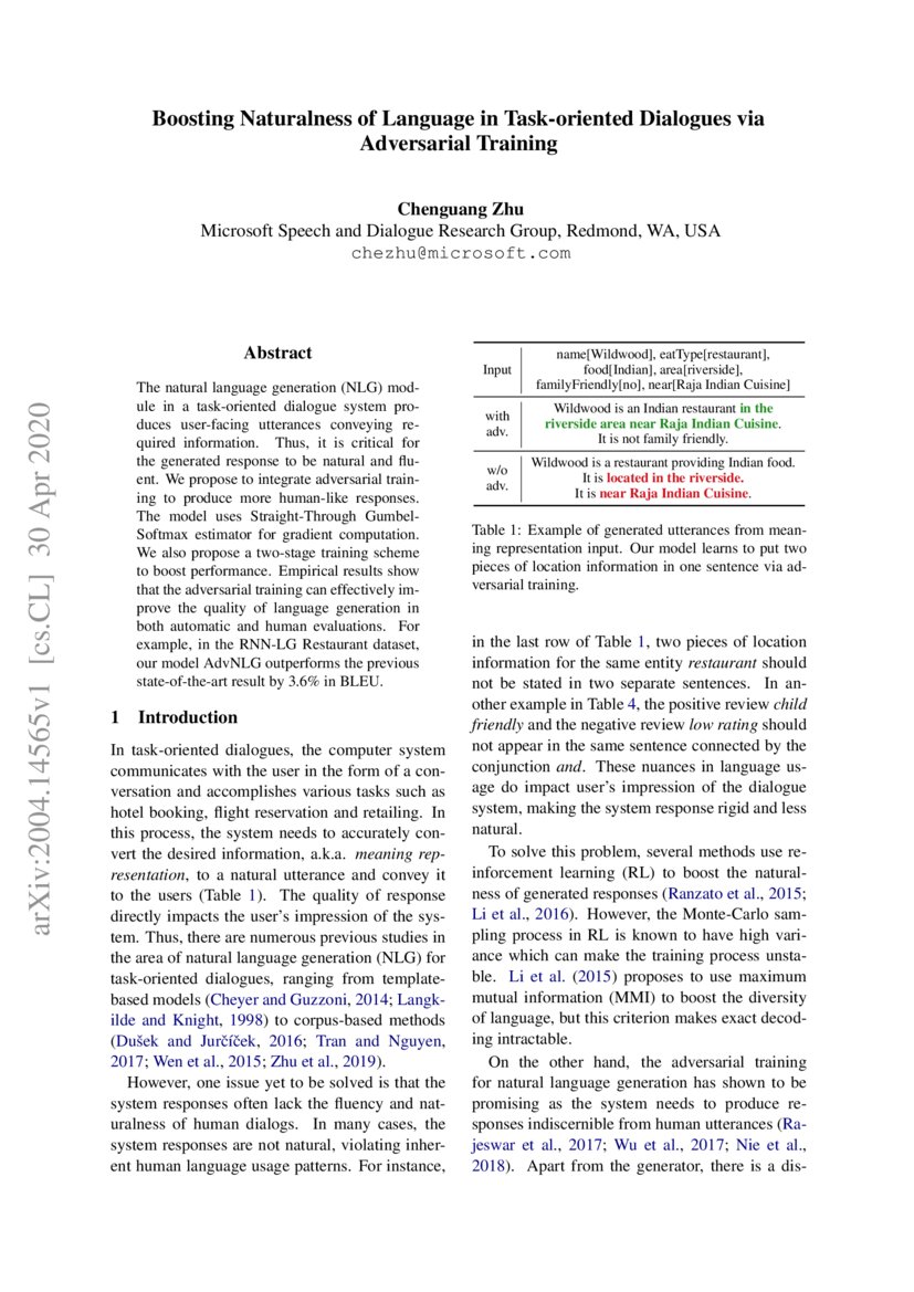 Boosting Naturalness Of Language In Task Oriented Dialogues Via Adversarial Training Deepai