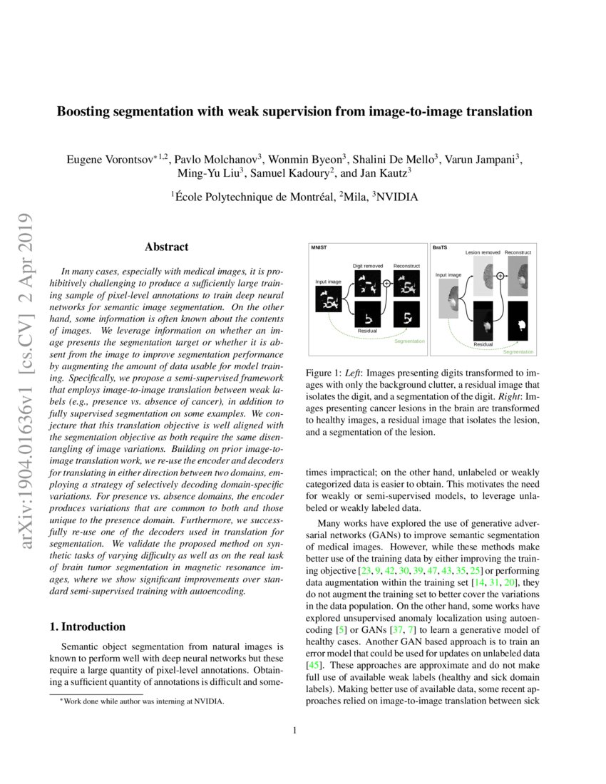 Boosting segmentation with weak supervision from image-to-image translation | DeepAI