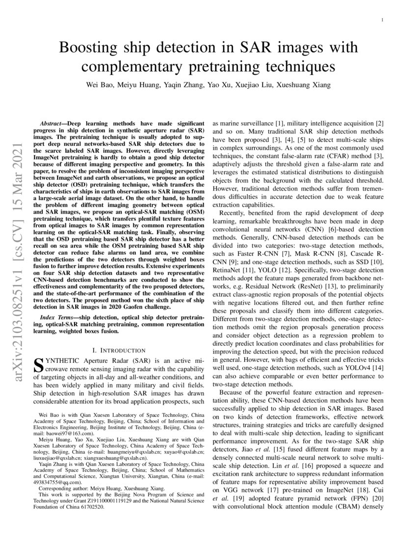 Boosting Ship Detection In Sar Images With Complementary Pretraining