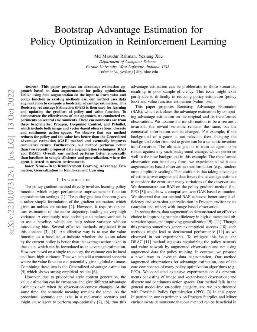 Bootstrap Advantage Estimation For Policy Optimization In Reinforcement Learning Deepai