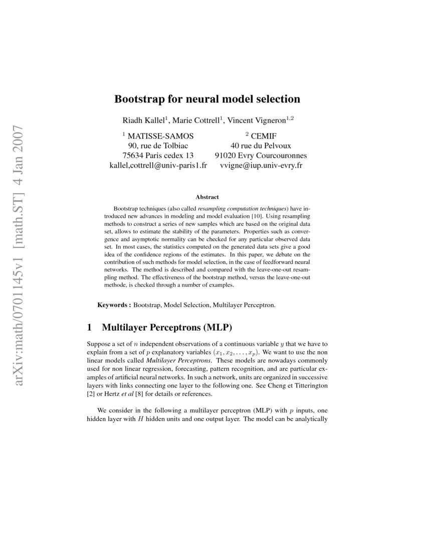 Bootstrap for neural model selection | DeepAI
