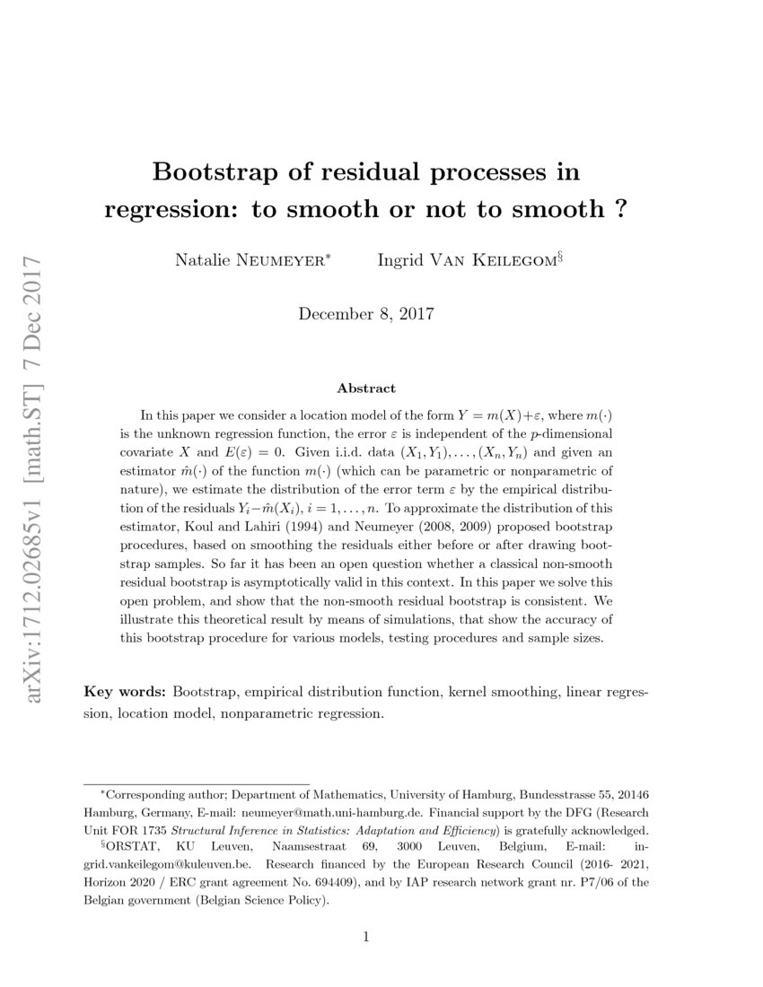 Bootstrap of residual processes in regression: to smooth or not to smooth ? | DeepAI