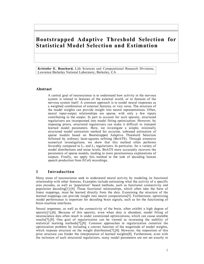 Bootstrapped Adaptive Threshold Selection For Statistical Model Selection And Estimation Deepai