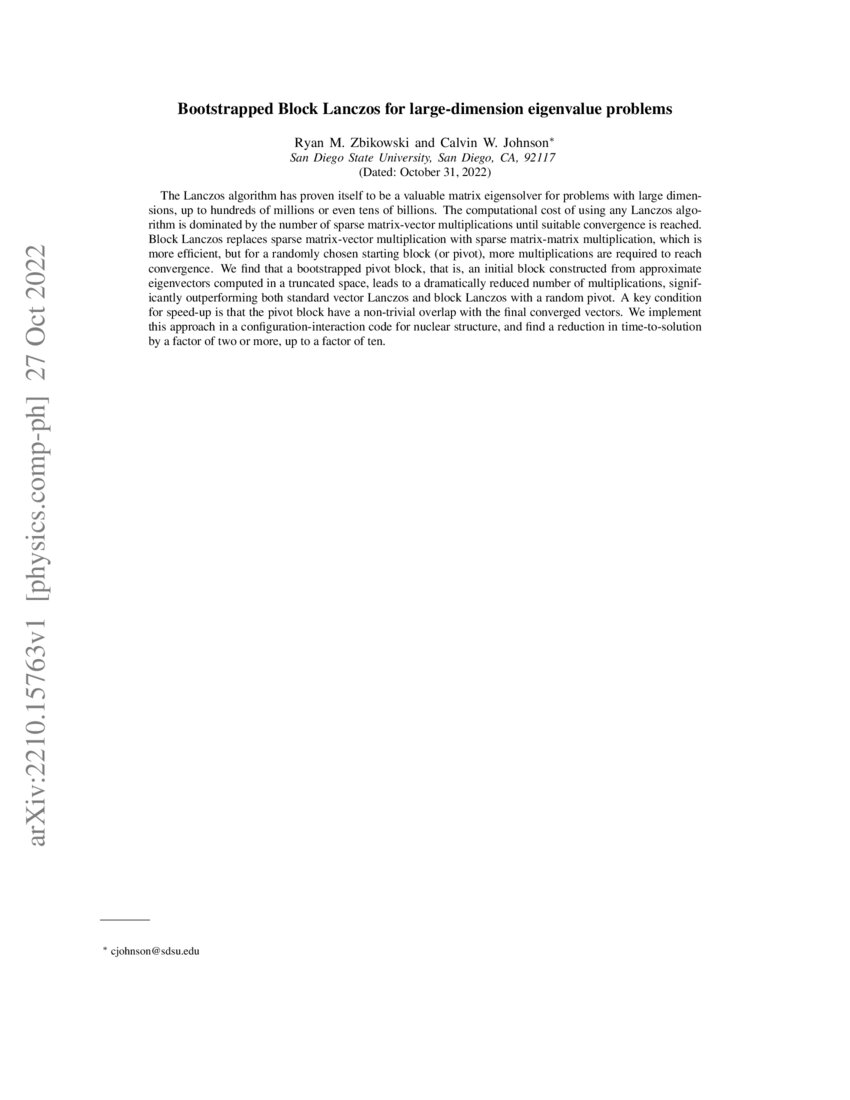 Bootstrapped Block Lanczos for large-dimension eigenvalue problems | DeepAI