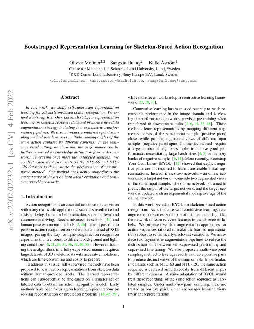 Bootstrapped Representation Learning for Skeleton-Based Action Recognition | DeepAI