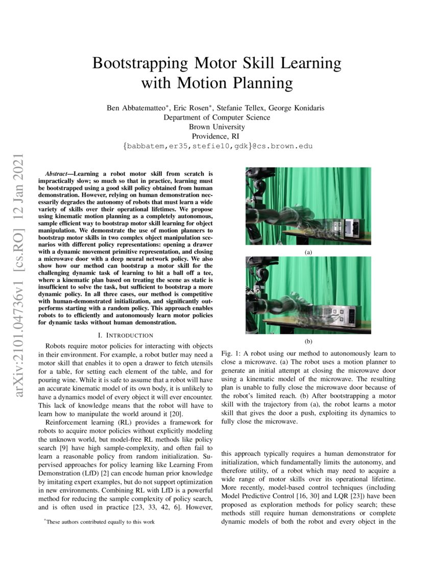 Bootstrapping Motor Skill Learning with Motion Planning | DeepAI