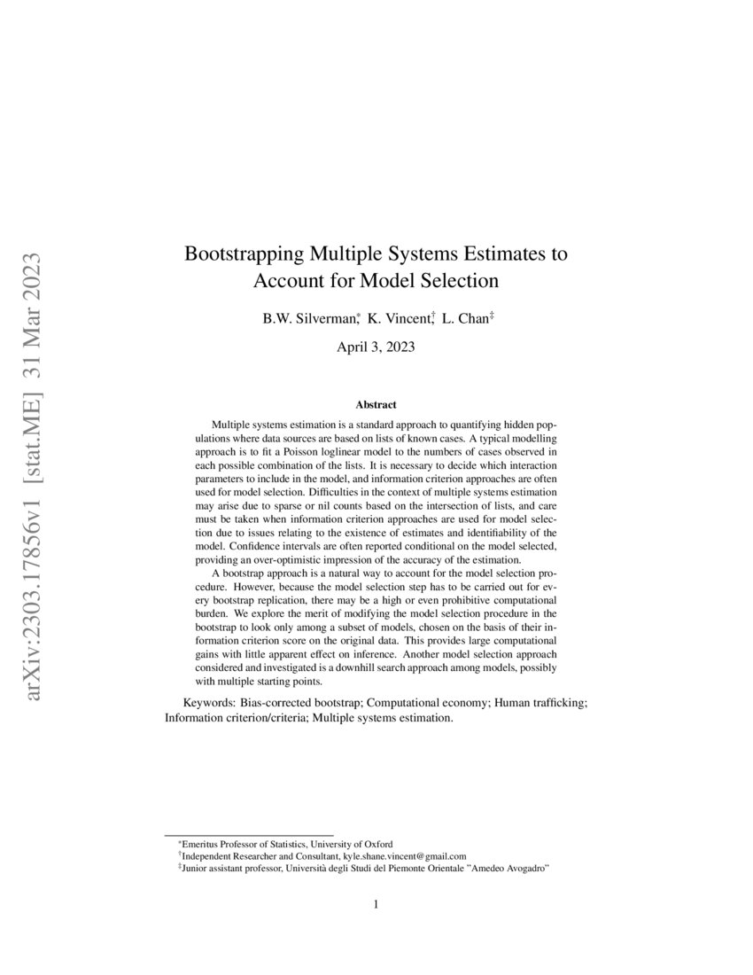 Bootstrapping Multiple Systems Estimates To Account For Model Selection Deepai