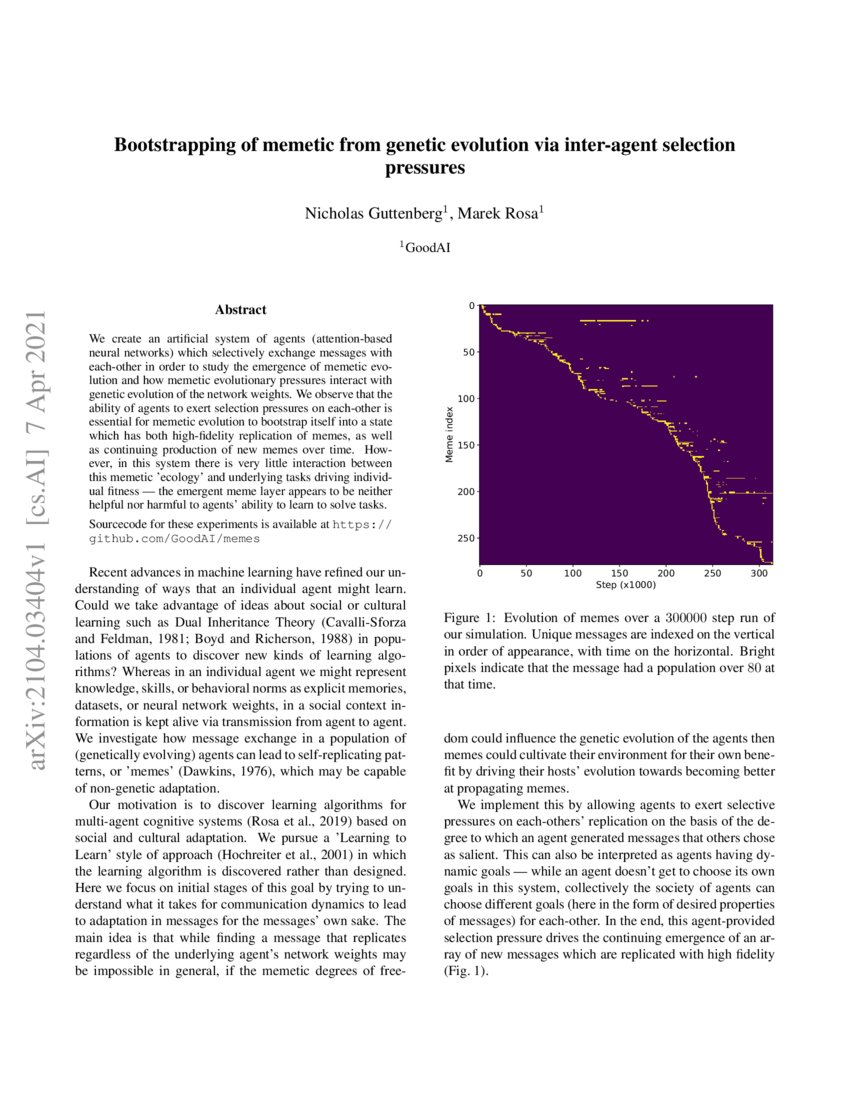 Bootstrapping of memetic from genetic evolution via inter-agent ...