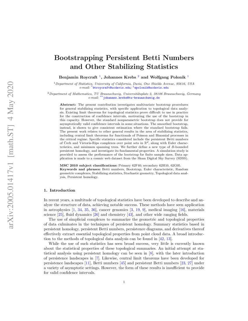 Bootstrapping Persistent Betti Numbers and Other Stabilizing Statistics ...