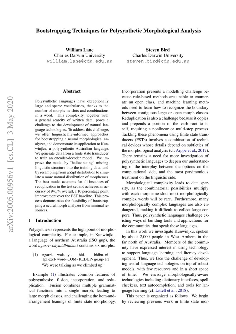 Bootstrapping Techniques for Polysynthetic Morphological Analysis | DeepAI