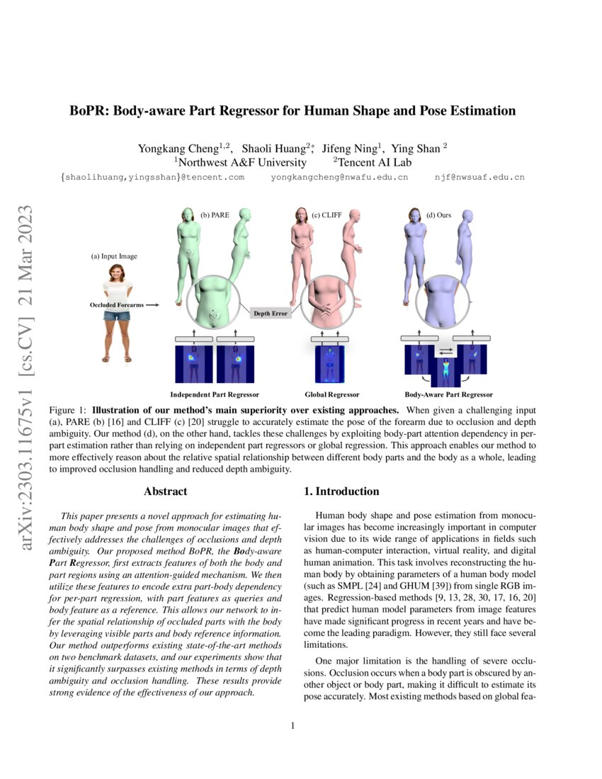 BoPR: Body-aware Part Regressor for Human Shape and Pose Estimation | DeepAI