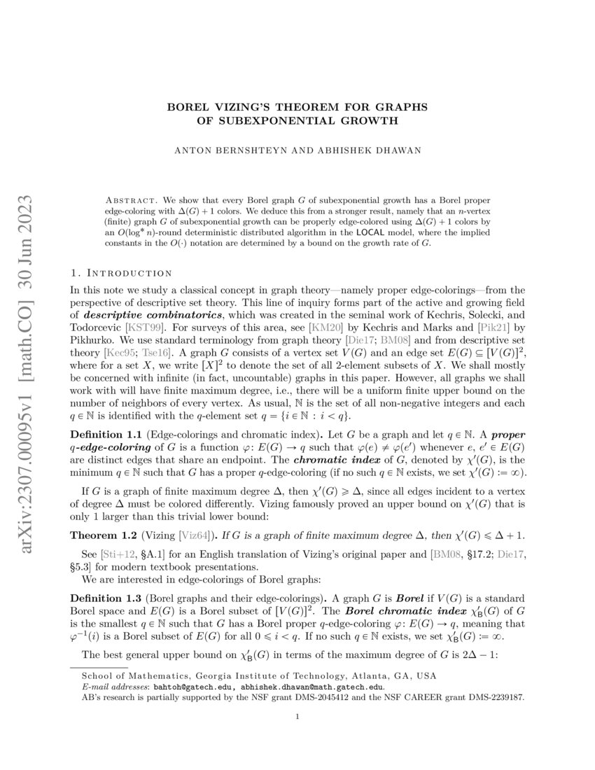 Borel Vizing's Theorem for Graphs of Subexponential Growth | DeepAI
