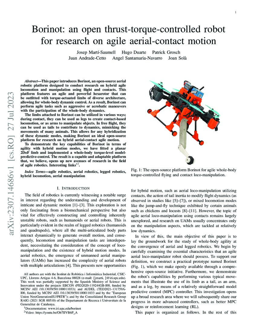 Borinot: an open thrust-torque-controlled robot for research on agile aerial-contact motion | DeepAI