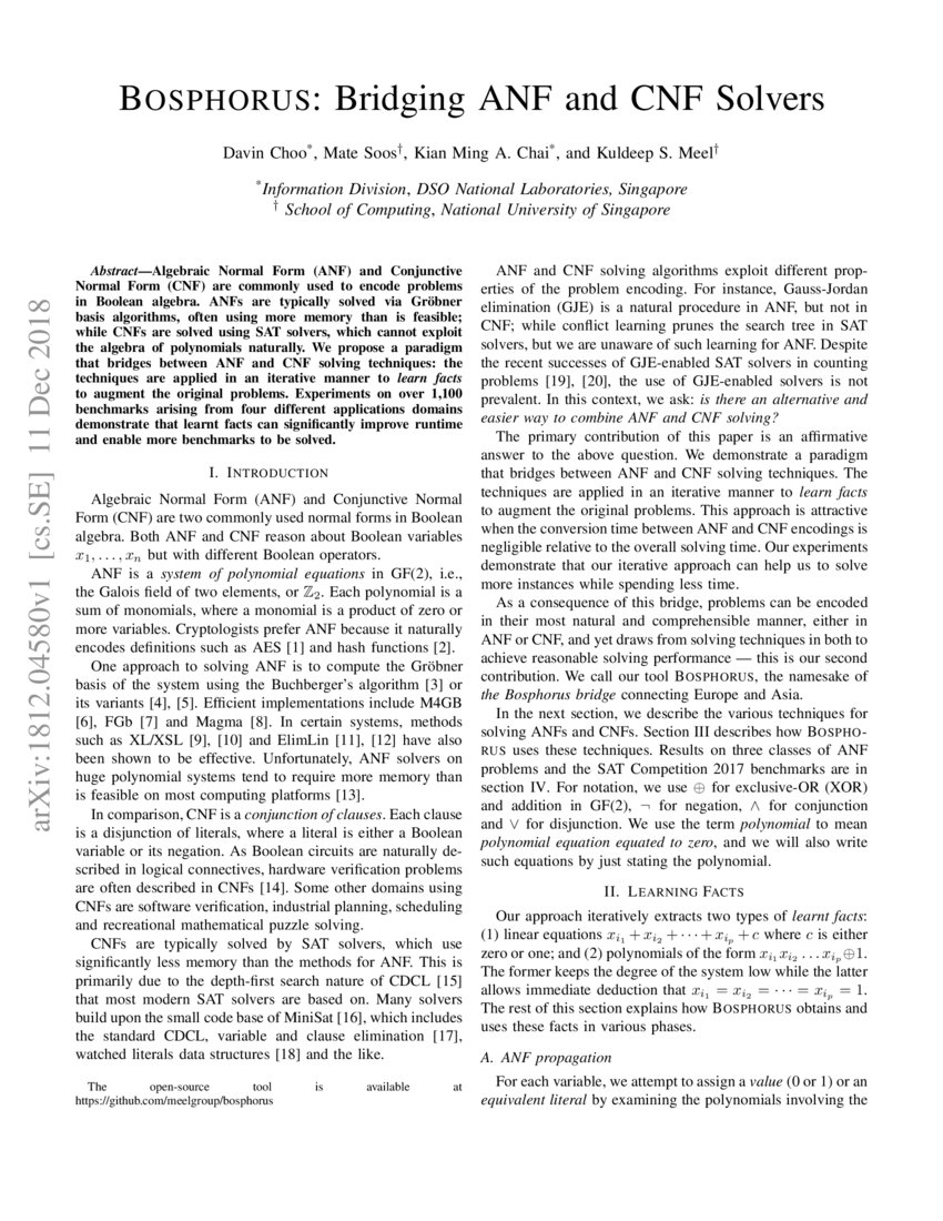 BOSPHORUS: Bridging ANF and CNF Solvers | DeepAI