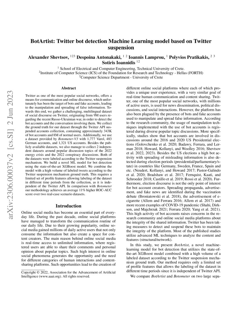 Botartist Twitter Bot Detection Machine Learning Model Based On Twitter Suspension Deepai