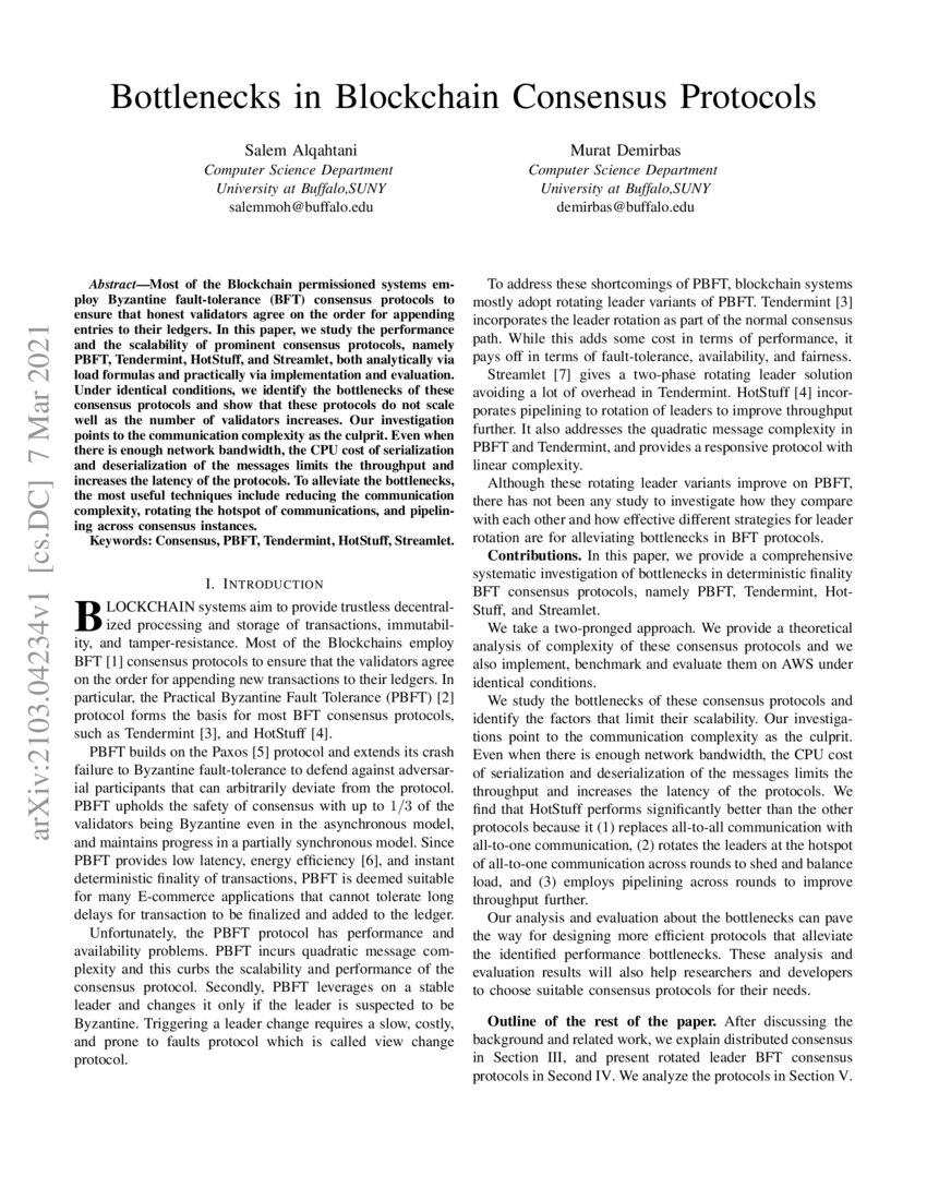 Bottlenecks in Blockchain Consensus Protocols | DeepAI