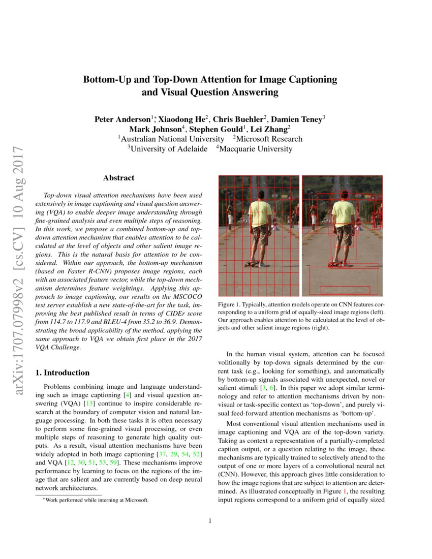 Bottom-Up and Top-Down Attention for Image Captioning and Visual Question Answering | DeepAI