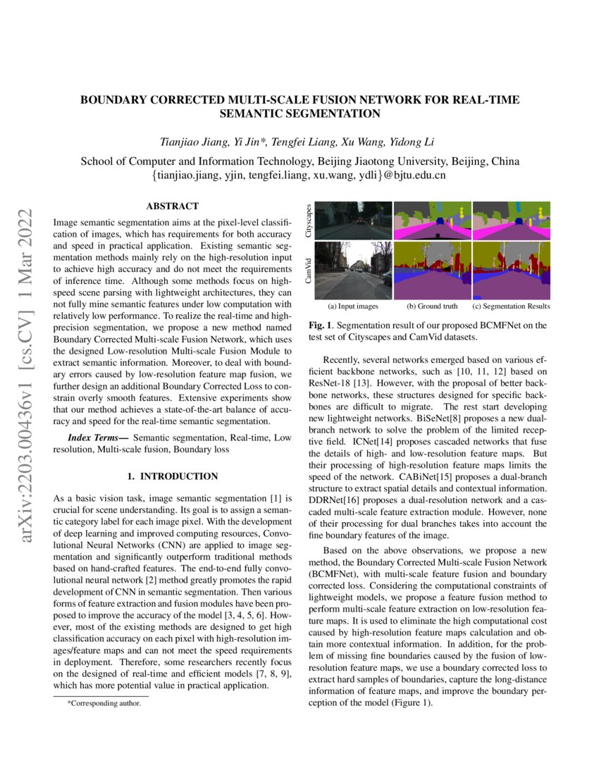 Boundary Corrected Multi Scale Fusion Network For Real Time Semantic Segmentation Deepai