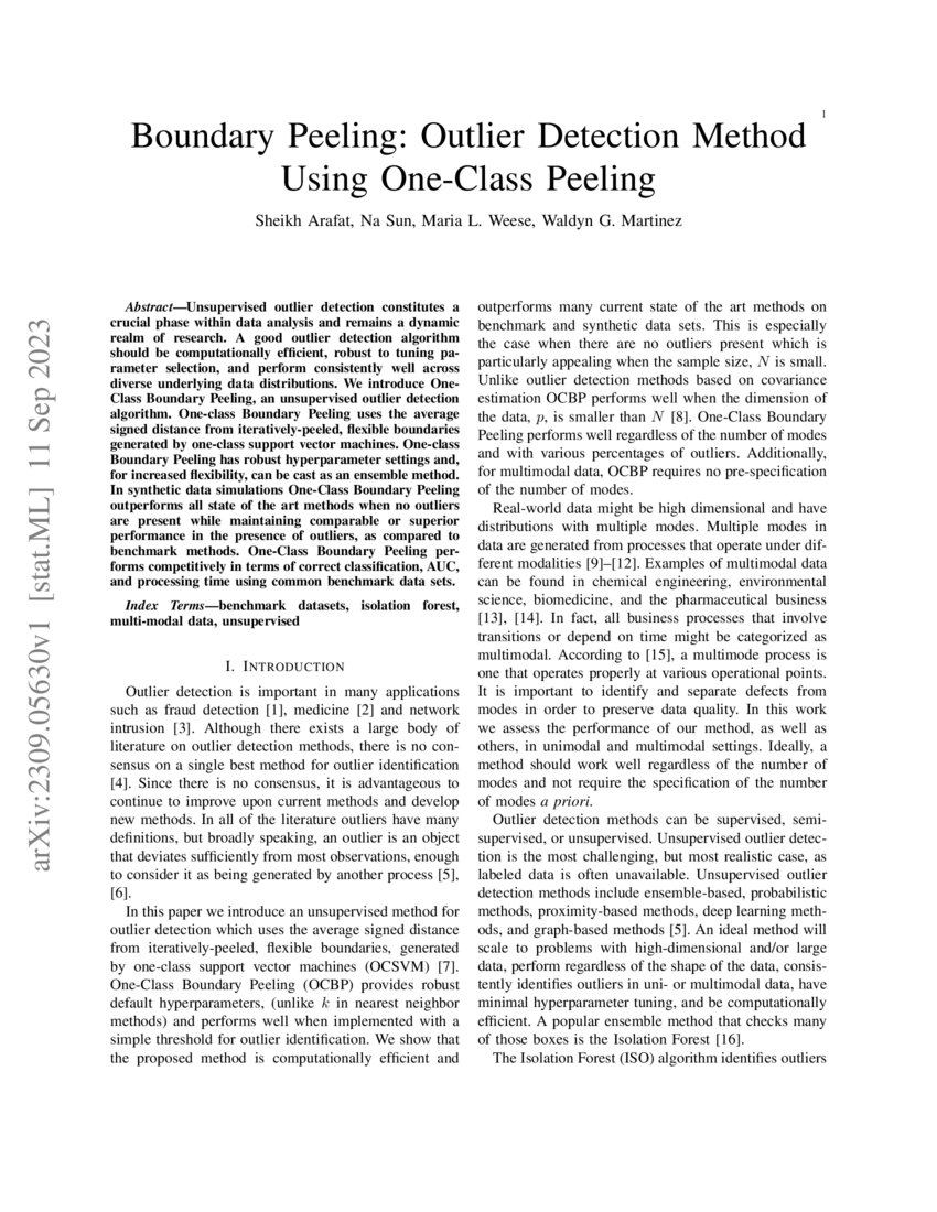 Boundary Peeling Outlier Detection Method Using One Class Peeling Deepai