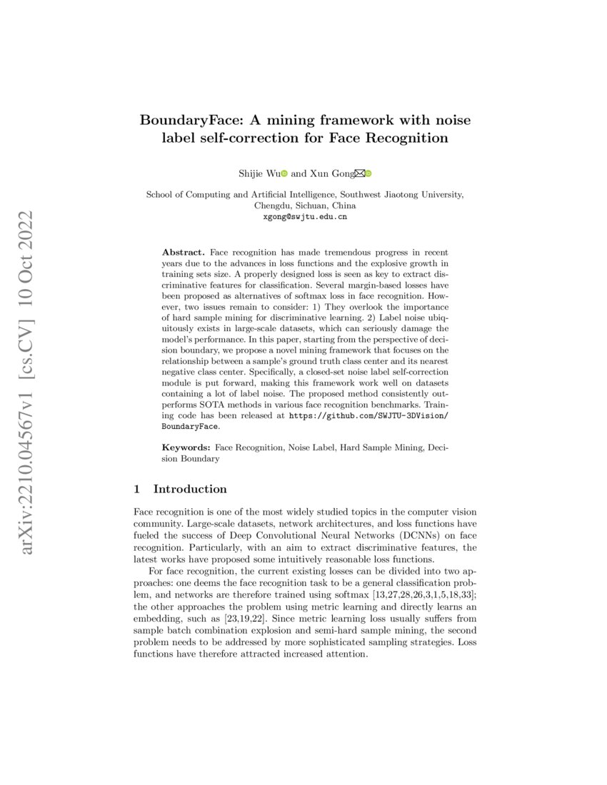 Boundaryface A Mining Framework With Noise Label Self Correction For Face Recognition Deepai