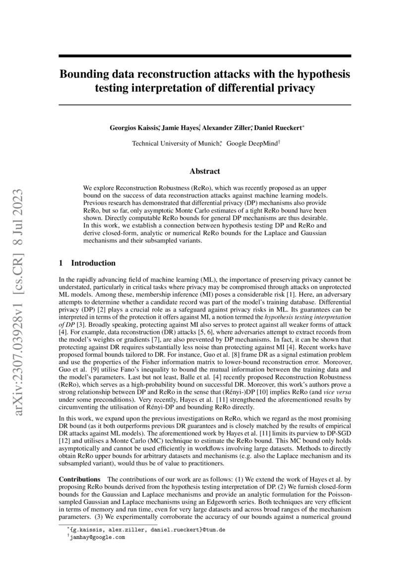 Bounding Data Reconstruction Attacks With The Hypothesis Testing Interpretation Of Differential