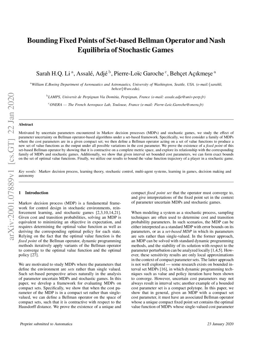 Bounding Fixed Points of Set-Based Bellman Operator and Nash Equilibria of Stochastic Games | DeepAI
