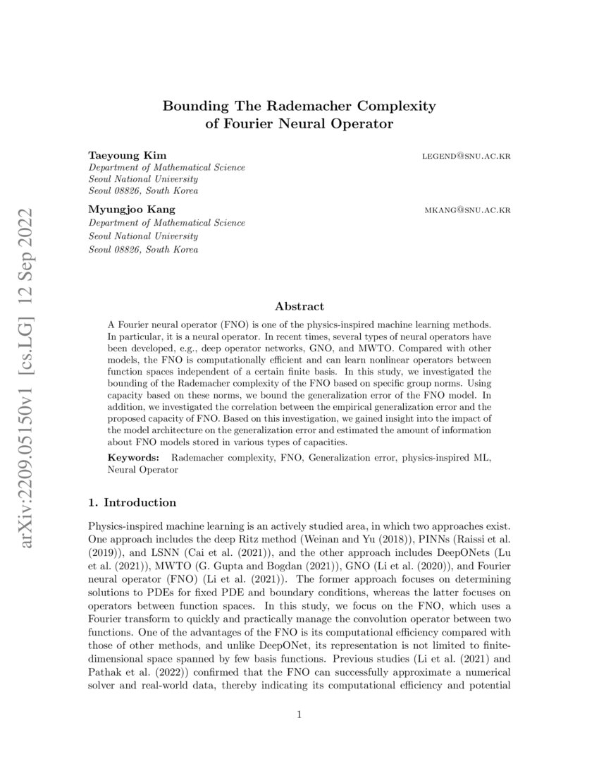 Bounding the Rademacher Complexity of Fourier neural operators | DeepAI Bounding the Rademacher Complexity of Fourier neural operators | DeepAI
