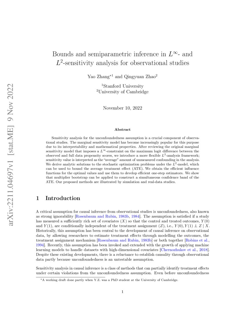 Bounds And Semiparametric Inference In L ∞ And L 2 Sensitivity Analysis For Observational