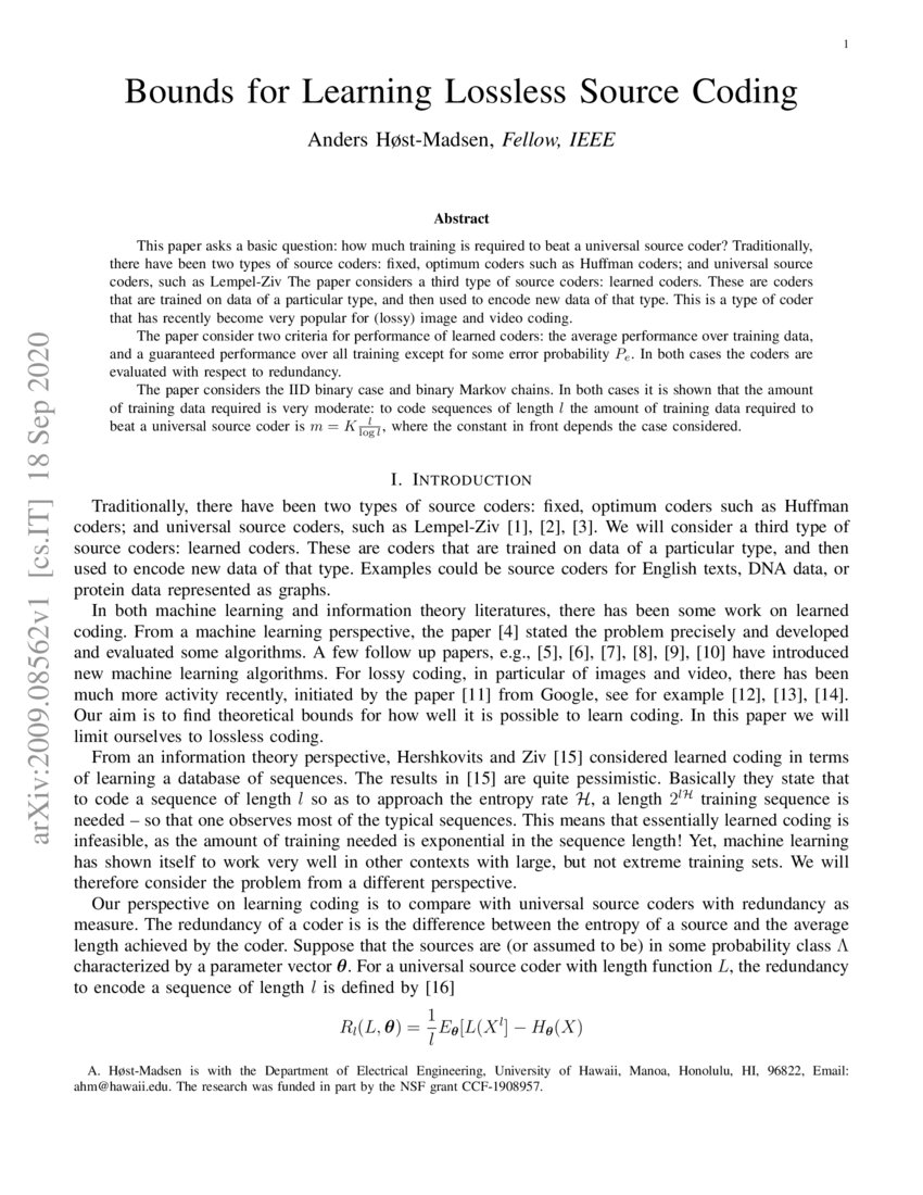 Bounds For Learning Lossless Source Coding Deepai