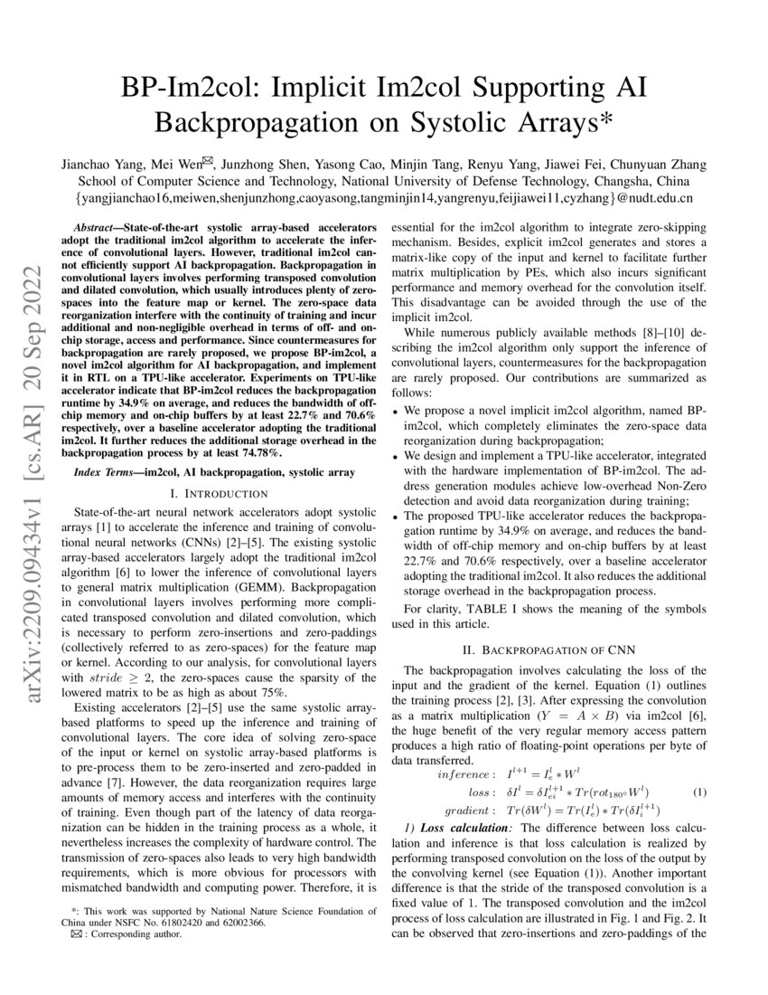 BP-Im2col: Implicit Im2col Supporting AI Backpropagation on Systolic ...