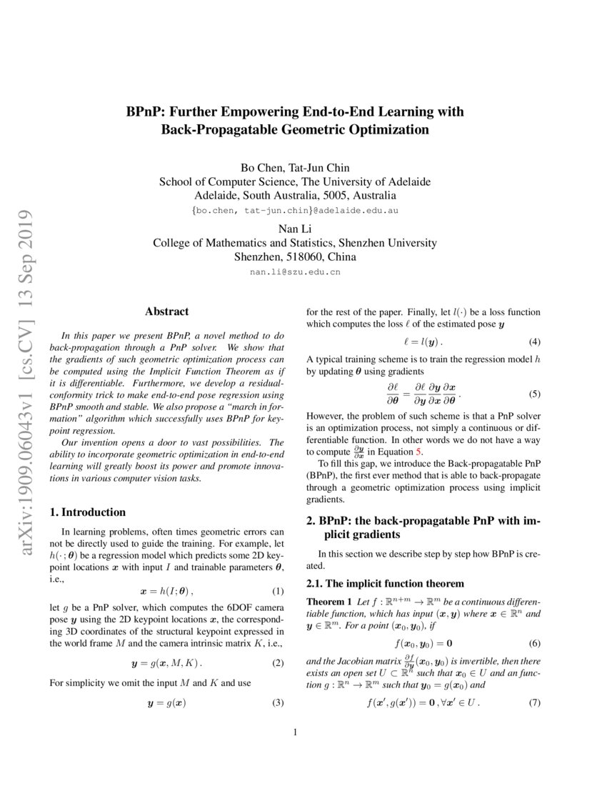 BPnP: Further Empowering End-to-End Learning with Back-Propagatable Geometric Optimization | DeepAI